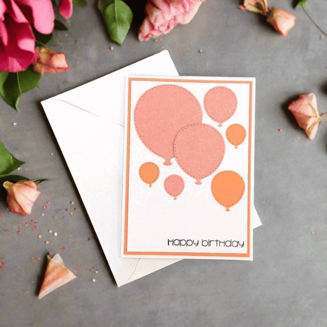 Birthday Card Balloon Design | Handmade Birthday Cards | Floating Pink ...